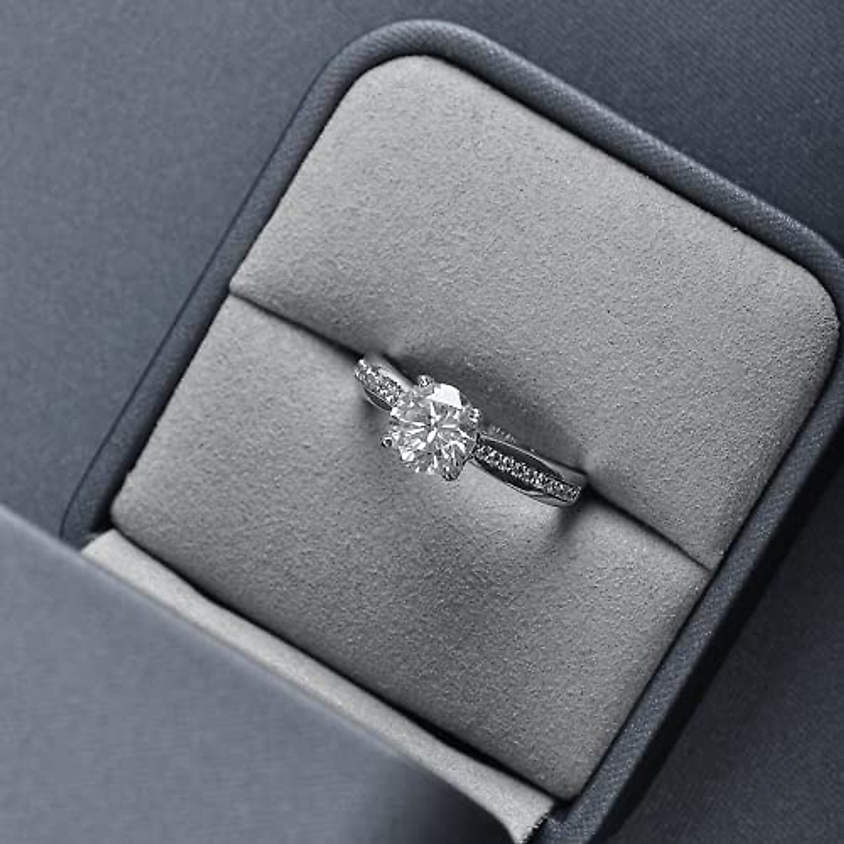 Woodten Blue Round Corner PU Leather Proposal Ring Box Jewelry Ring Gift Box Jewelry Packaging Box