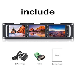FEELWORLD T51-H Triple 5" 2RU 800×480 Broadcast LCD Rack Mount Monitor with HDMI, AV Input and Output