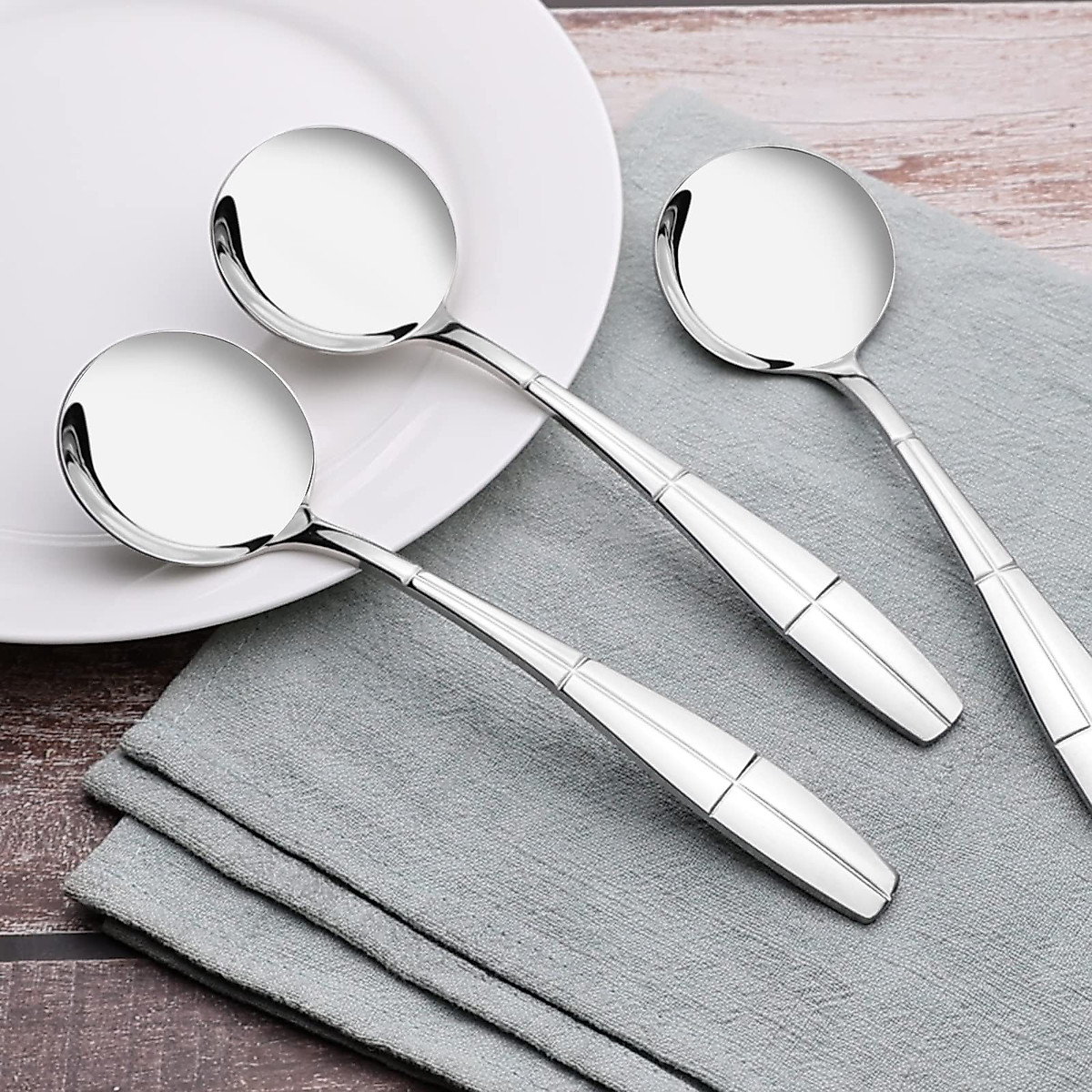 Begale 16-Piece Round Soup Spoon, Stainless Steel Bouillon Spoons