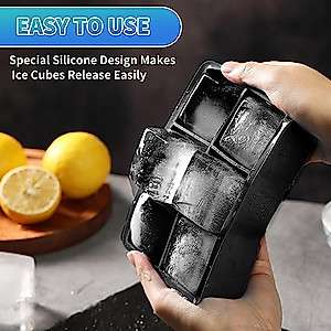 ALLTOP Large Square Ice Cube Trays,Giant Ice Block Maker with Lid for Whiskey, Cocktails,Reusable Silicone Mold, DIY, BPA Free,Freezer - 2 Packs,Black