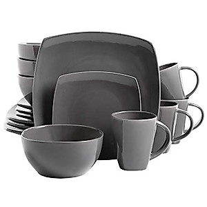 Gibson Soho Lounge Square Reactive Glaze Dinnerware Set, Grey - 97558.16RM, Service for 4 (16pcs)