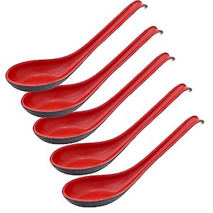 5 Pack Plastic Rice Spoons Rice Spoons Chinese Won Ton Soup Spoon Asian Plain Style Soup Spoons