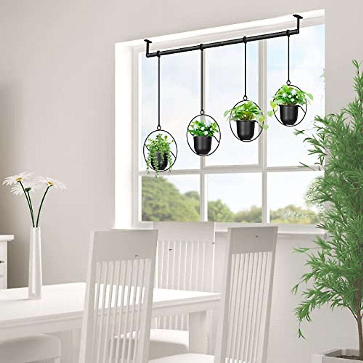Auledio 4pcs Hanging Planters, Indoor Metal Plant Hanger with Plastic Pots