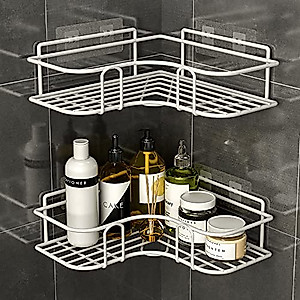 LAIGOO Adhesive Shower Caddy Corner Shelf, Metal Bathroom Shelf Wall Mounted Shower Shelf, Non-Drilling Floating Shelves for Shower Organizer/Bathroom Organizer/Kitchen (2 Pack, White)