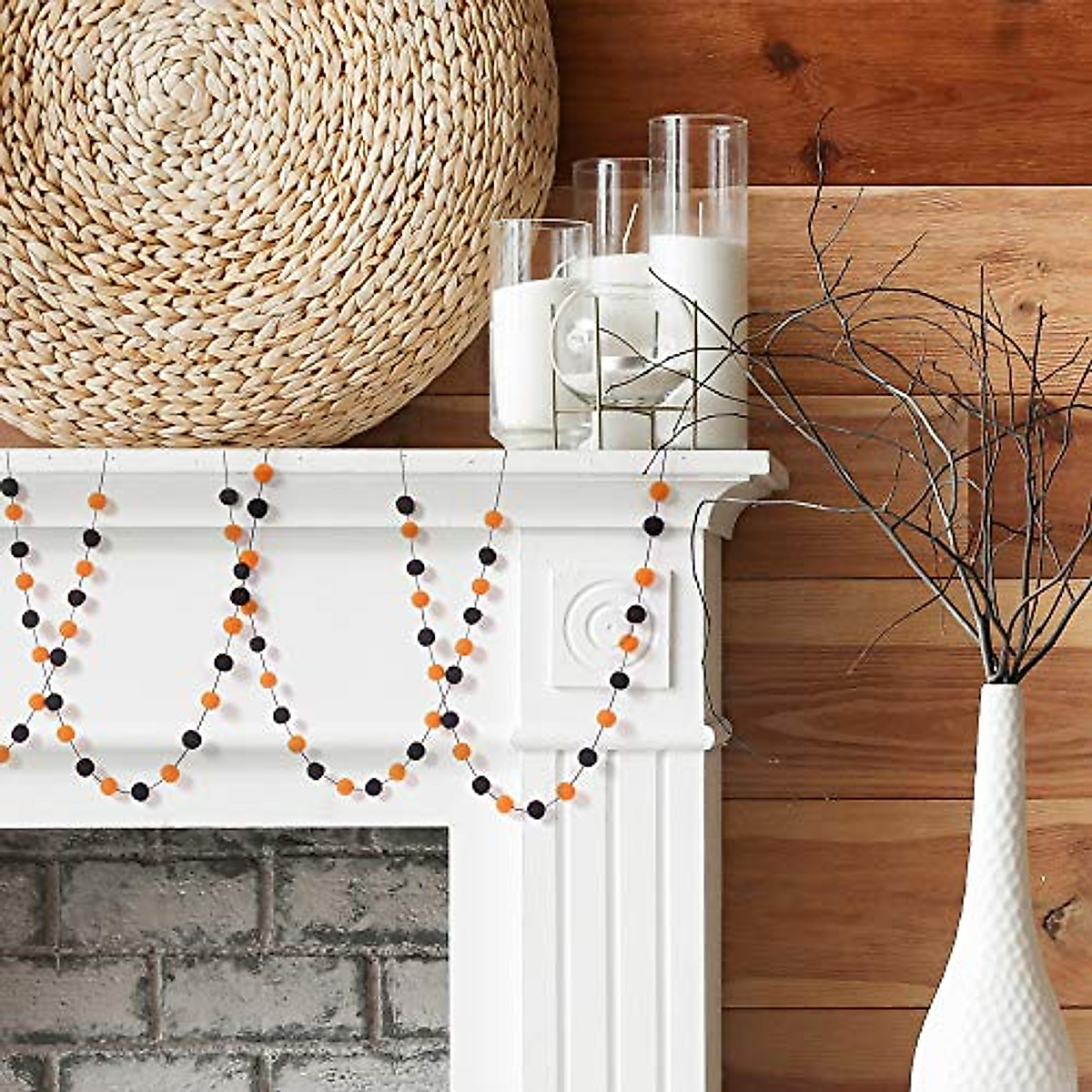 Glaciart One Felt Balls Garland - Easy to Hang Halloween Party Banner Decoration - 100% New Zealand Wool, Hand-Felted in Nepal - 8' Long, 40 Orange & Black Pom Poms