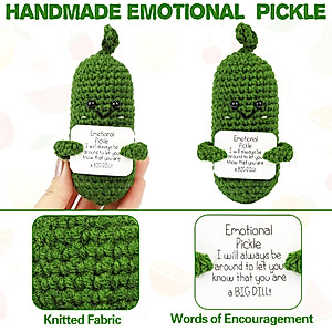 Hoedia Handmade Emotional Pickle Gift, Cucumber Crochet Doll Inspirational Gifts with Cards, Cute Knitted Funny Support Pickle Potato Friend Birthday Christmas Stocking Stuffers (Emotional Pickle)
