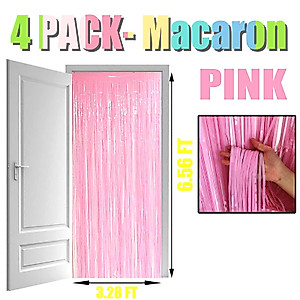 4 Pack Pink Foil Fringe Curtain Backdrop, 3.28Ft x 6.56Ft Metallic Tinsel Foil Fringe Streamers Curtains for Photo Booth, Wedding, Thanksgiving, Birthday, Christmas, Halloween Party Decoration