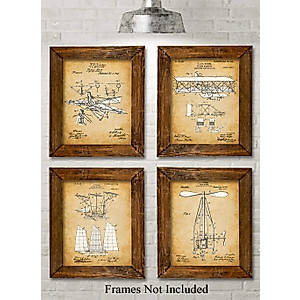 Original Flying Machines Patent Prints - Set of Four Photos (8x10) Unframed - Makes a Great Home or Man Cave Decor and Gift Under $20 for Engineers and Pilots