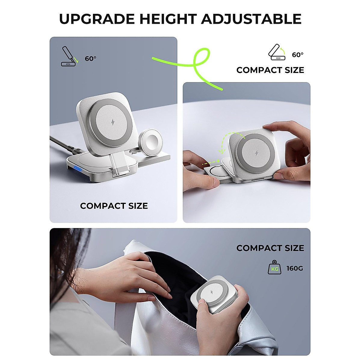 LISEN 3 in 1 Charging Station for Apple Devices Magsafe Wireless Charger Pad for iPhone, Travel Wireless Charging Station for Multiple Devices Fits iPhone 15 Pro Max Magsafe Charger Airpods I Watch