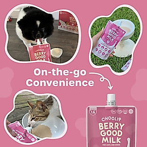 Choolip Berry Good Pet Milk. 10pk Vitamin-Infused Cat Milk, Dog, Kitten, Puppy Milk. Dog Bladder Support, Cat Kidney Support, Cat Urinary Supplement Cranberry, Omega 3, CoQ10, Glucosamine, Taurine