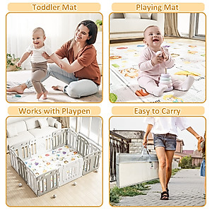 Pufeng Baby Play Mat 79" X 59", Reversible Foldable Baby Playmat, Waterproof Anti-Slip Foam Floor Playmat Non-Toxic Portable Baby Crawling Mat for Infants, Toddler, Kids, Indoor Outdoor Use