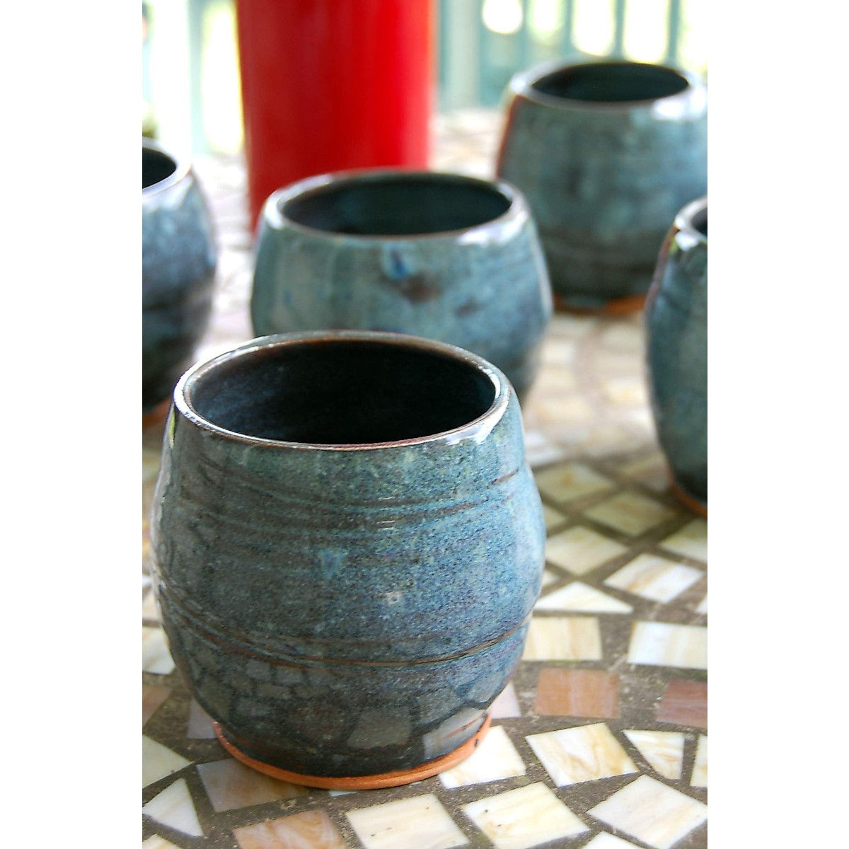 Hand Thrown Pottery Stemless Wine Glass in Slate Blue Handmade in North Carolina