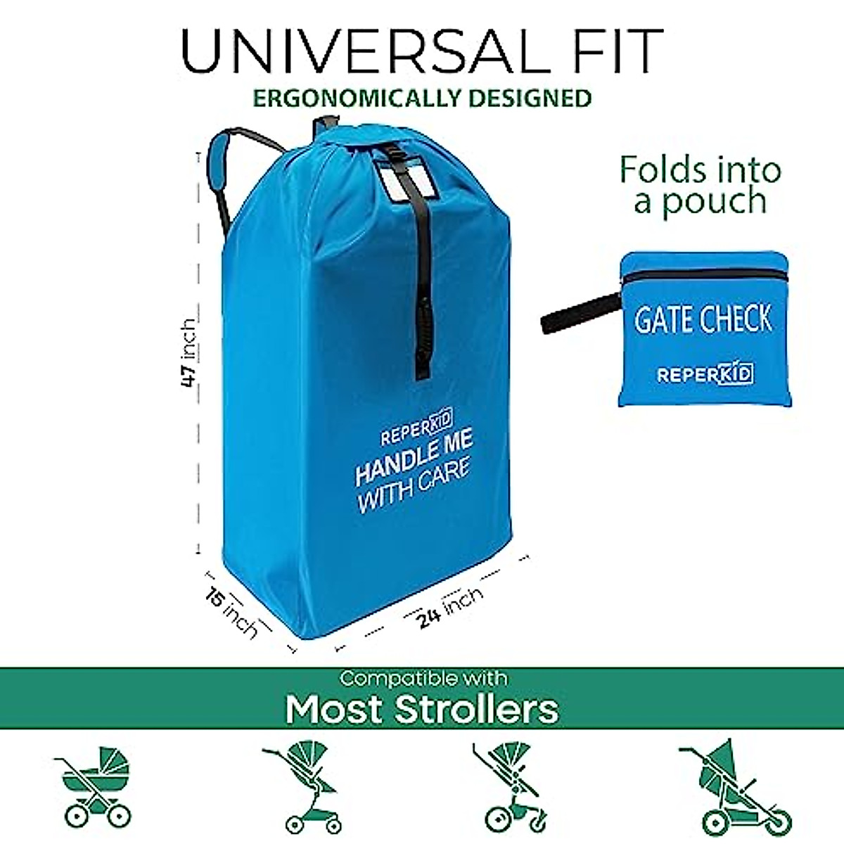 reperkid Durable Double Stroller Bag for Airplane Travel – Heavy Duty Large Single/Jogging Stroller Travel Bag – Sizeable and Water Resistant Stroller Travel Bag with Padded Adjustable Carry Straps