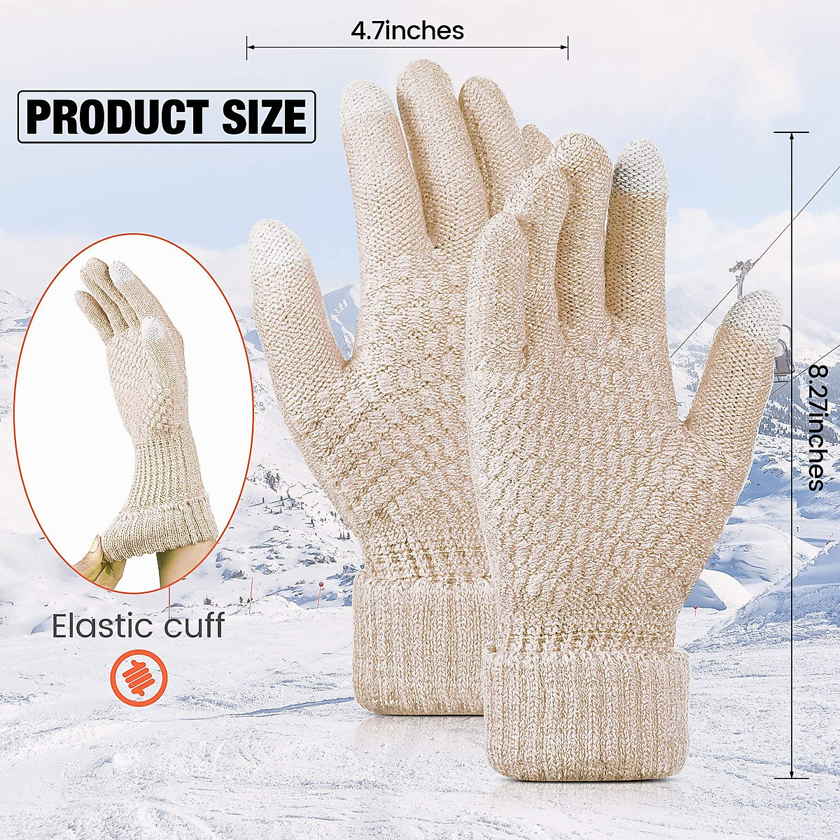 4 Pairs Women's Winter Touch Screen Gloves Warm Fleece Lined Knit Gloves Elastic Cuff Winter Texting Gloves (Black, Gray, Pink, Beige)