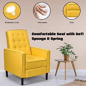 Giantex Push Back Recliner Chair, Modern Fabric Recliner w/Button-Tufted Back, Accent Arm Chair for Living Room, Bedroom, Home Office (Yellow)