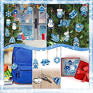 Remuuly 24 Pcs Winter Diamond Painting Keychain 5d Double Sided DIY Diamond Art Keychains Snowflake Snowmen Owl Diamond Painting Ornaments Full Diamond Painting for Valentine's Day Gift Holiday Decor