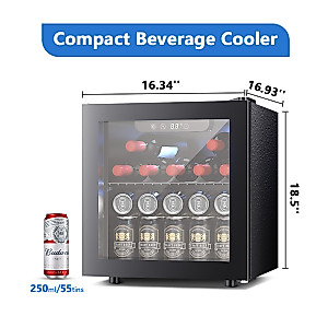 Joy Pebble Beverage Cooler and Refrigerator Mini Fridge with Glass Door for Soda Beer or Wine Small Drink Cooler for Home Office or Bar (2.3 cu.ft, Black)