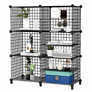 Wolizom Wire Cube Storage, 3 * 6-Cube Grid Storage Shelf, Metal Wire C Grids Shelves, Stackable Modular Shelving Organizer, DIY Closet Bookcase Bookshelf for Bedroom, Living Room, Office Black