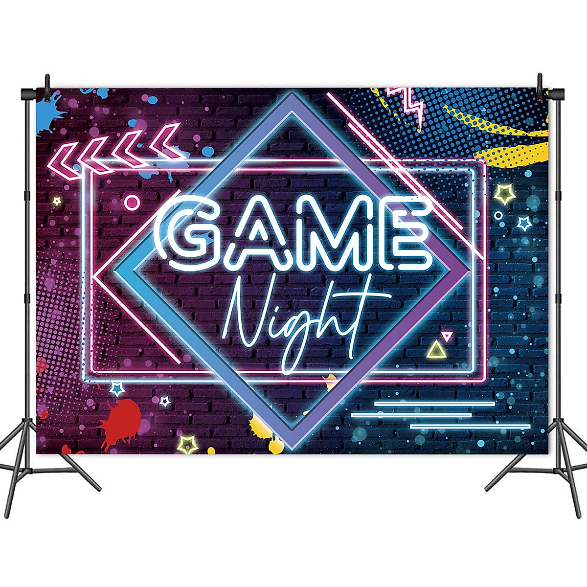 Glow Neon Photo Background for Game On Birthday Party Decor 7x5ft Game Night Theme Photography Backdrops Sleepover Slumber Prom Gaming Party Cake Table Decor Photobooth Banner