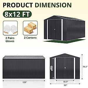 AirWire 8x12 FT Outdoor Storage Shed, Garden Shed with Updated Frame Structure and Lockable Doors, Metal Tool Sheds for Backyard Garden Patio Lawn, Grey