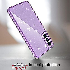 wegoodsun Case for Samsung Galaxy S21 FE 5G(2022 Release),with[2 x Tempered Glass Screen Protector] Translucent Sparkle Bling Slim Stylish Shiny Protective Phone Case Cover (Purple Quartz)