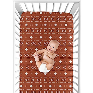 Sweet Jojo Designs Rust White Boho Tribal Mudcloth Boy or Girl Fitted Crib Sheet Baby or Toddler Bed Nursery - Orange Woodland Bohemian Southwest Geometric Arrow Gender Neutral Aztec Mud Cloth