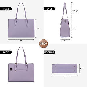 LOVEVOOK Laptop Bag for Women, Fashion Works Computer Tote Bag, 15.6-Inch Large Capacity Shoulder Bag Set with Clutch Purse, Professional Business Briefcase for Office Lady, 2PCs, Light Purple