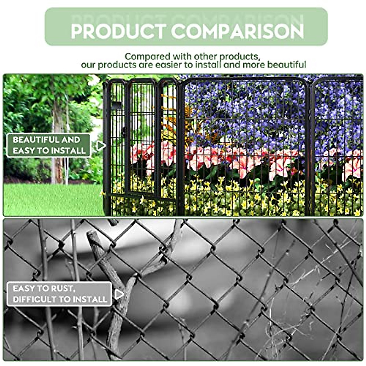 Shikha Decorative Garden Fence Panels 6 Packs 14ft(L) x32in(H) Outdoor Animal Barrier Dog Pet Fencing Rustproof Metal Wire Fence Border for Landscaping Patio Lawn & Garden,Black