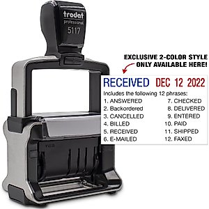 Rubber Stamp Creation - 5117 Professional 12-Message Stamp w/Dater, Self-Inking, Blue/Red 2 Color Ink