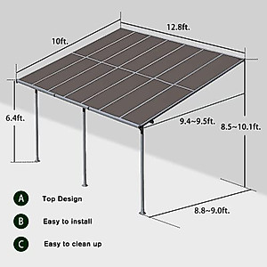 BPS 13' x 10' Wall Mount Gazebo Outdoor Pergola, Polycarbonate Gazebo with Water-Resistant and UV-Fighting Panels Canopy