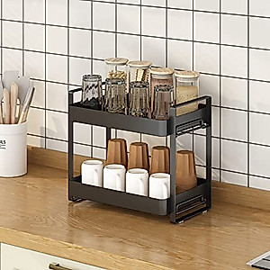 GILLAS 2 Tier Bathroom Counter Organizer, Makeup and Cosmetic Organizer Rack, Bathroom Vanity Storage Tray, Counter Standing Holder Shelf, Black Large