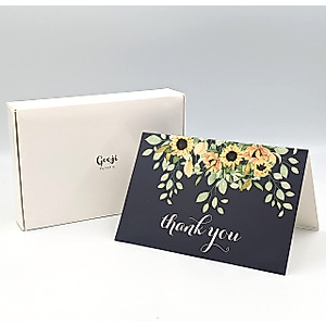 Gooji 4x6 Sunflower Thank You Cards (Bulk 20-Pack) Navy Blue Envelopes