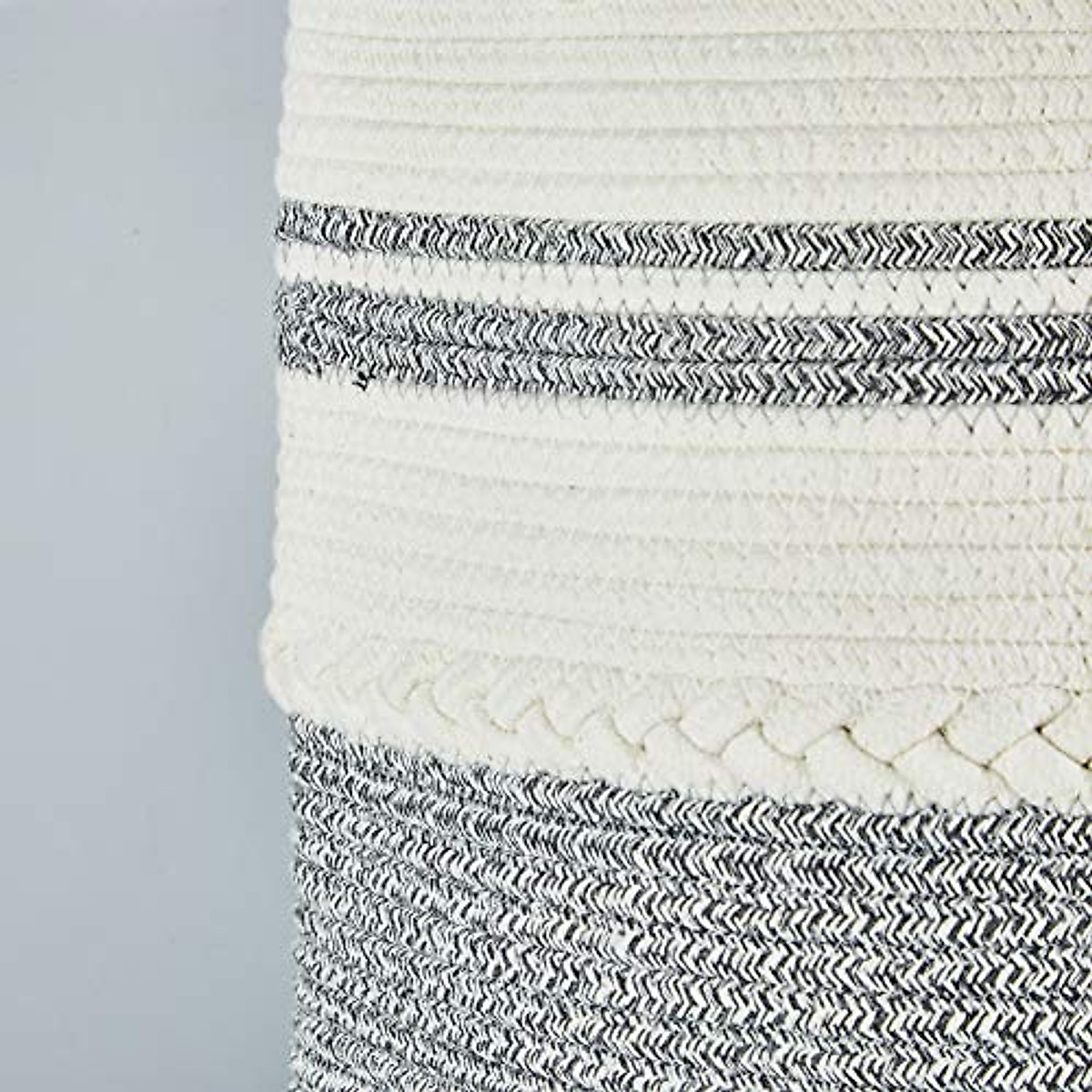Laundry Basket Woven Cotton Rope Large Clothes Hamper 16" D x 25" H, Tall Basket with Extended Cotton Handles for Storage Clothes Toys in Bedroom, Bathroom, Foldable White and Gray by Gecious