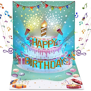 VIVIKEN Musical Birthday Cards, 3D Pop Up LIGHT Blowable Cake Happy Birthday Cards with Music and Cheers Sound, Funny Popup Greeting Card Birthday Gifts for Kids, Women, Men, Daughter, Mom