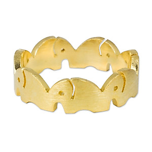 NOVICA Artisan Handcrafted Gold Vermeil Band Ring Elephant Thailand Sterling Silver Plated No Stone Animal Themed [band Width 5 mm W] ' Pachyderm Party'