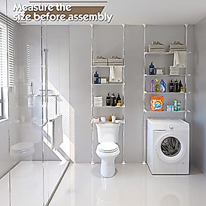 Over The Toilet Storage, 91-124 Inch Adjustable Bathroom Organizer, 4-Tier Stainless Steel Toilet Rack Storage Shelf, Bathroom Organizer, Easy to Assemble Spacesaver, DIY Size Height