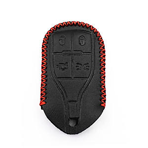MJKEYAuto Black Leather 4 Buttons Smart Remote Key Fob Cover Chain Case for Maserati Ghibli, Levante, Quattroporte