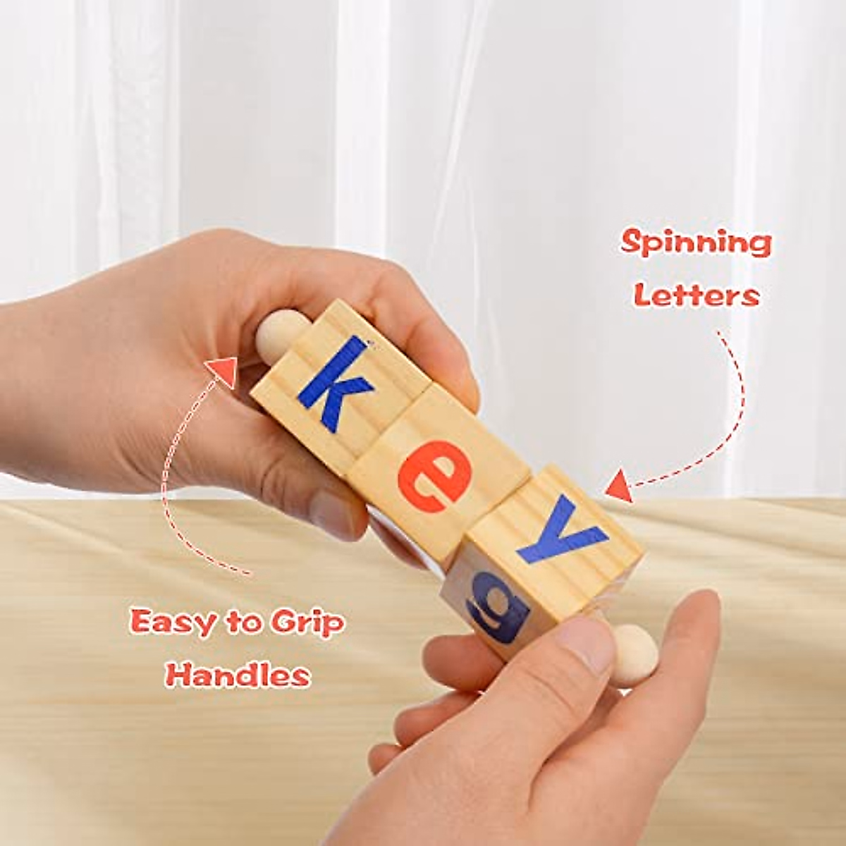 Montessori Toys for 3 4 5 Years Old Wooden Reading Blocks CVC Sight Words Game for Toddlers Letter Flash Cards for Kindergarten Kids Learning Educational Alphabet Phonics for Preschool Girls Boys