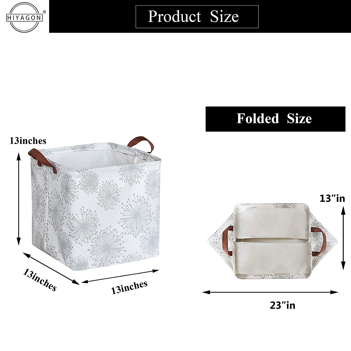 HIYAGON Square Storage Bins,Storage Baskets,Canvas Fabric Storage Boxes,Foldable Nursery Basket for Clothes,Books,Shelves Baskets,Gift Baskets,Home Organization,Room Decor(Dandelions)