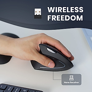 Perixx PERIMICE-713L, Wireless Ergonomic Left Handed Vertical Mouse, 6 Buttons Design, 3 Level DPI, Black, Medium