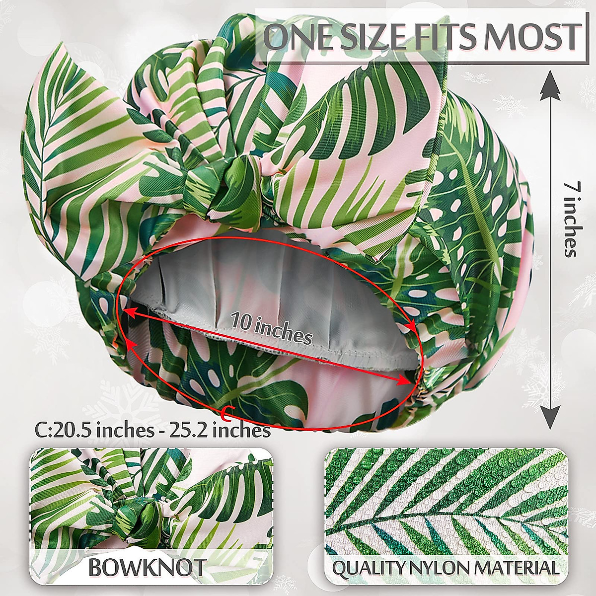 2 Pieces Shower Caps for Women, Waterproof Reusable Shower Hair Caps Elastic Hem Shower Bath Caps for Long, Short and Curly Hair for Women Girls (Palm Leaf and Stripe)