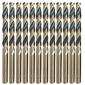 Otul 12pcs 3/32 inch x 2-1/4 inch M2 Drill Bits, Black and Gold Finish, High Speed Steel Twist Drill Bits, Jobber Length, Round Shank. Ideal for DIY, Home, General Building and Engineering Using