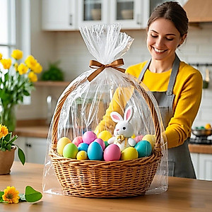 Morepack Large Cello/Cellophane Bags,30x 40 Inches Clear Basket Bags OPP Plastic Cellophane Wrap for Gift Baskets Packaging 10Pack