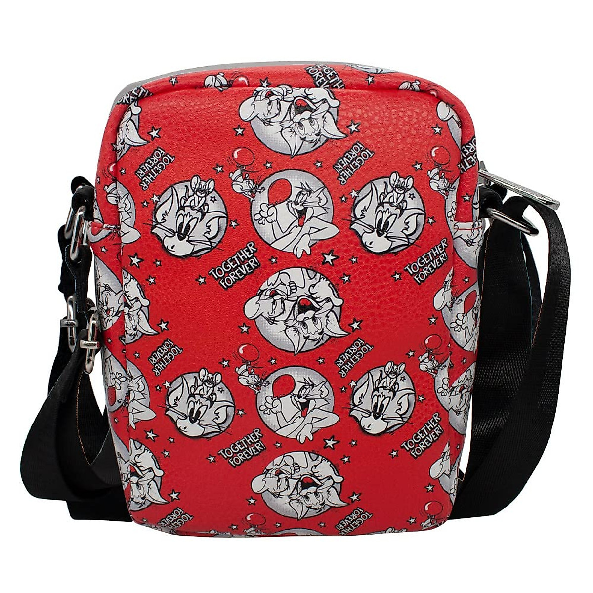 Buckle Down Hanna Barbera Bag, Cross Body, with Tom and Jerry Together Forever Poses, Red, Vegan Leather