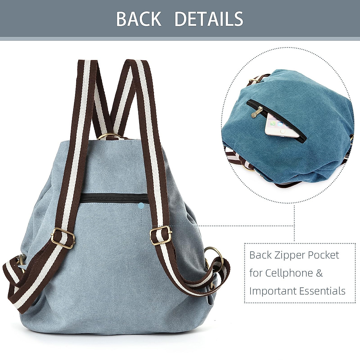 Goodhan Women Canvas Backpack Daypack Casual Shoulder Bag, Vintage Heavy-duty Anti-theft Travel Backpack (Blue Grey)