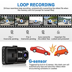 Dash Cam 720P Full HD, On-Dashboard Camera Video Recorder Dashcam for Cars with 3" LCD Display, Night Vision, WDR, Motion Detection, Parking Mode, 120° Wide Angle