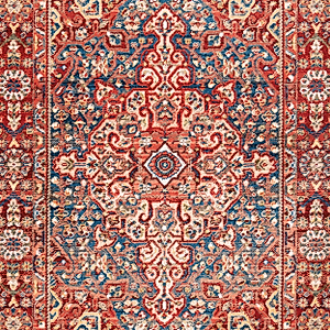 SAFAVIEH Kashan Collection Area Rug - 8' x 10', Blue & Red, Traditional Oriental Design, Non-Shedding & Easy Care, Ideal for High Traffic Areas in Living Room, Bedroom (KSN305A)
