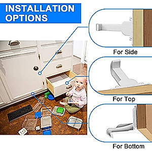Upgraded Version 12 Pack Child Proofing Cabinet Locks White,Baby Safety Latches with Strong Adhesive,Baby Proof Latch Lock for Kitchen Cabinets Cupboards Drawers Doors Locks,No Drilling