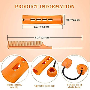 36 Pieces Cold Wave Rod Hair Perm Rods Hair Rollers Perming Rods Curlers with Steel Rat Tail Comb for Hairdressing Styling (Orange, 0.87 Inch)