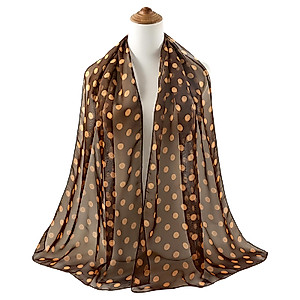 E-Clover 1950s Chiffon Scarf Long Polka Dot Scarfs Vintage 50s Sheer Neck Head Scarves Shawl for Women 80s Costumes Outfit Brown